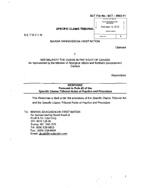 Fillable Online Specific Claims Tribunal Canada Fax Email Print - pdfFiller