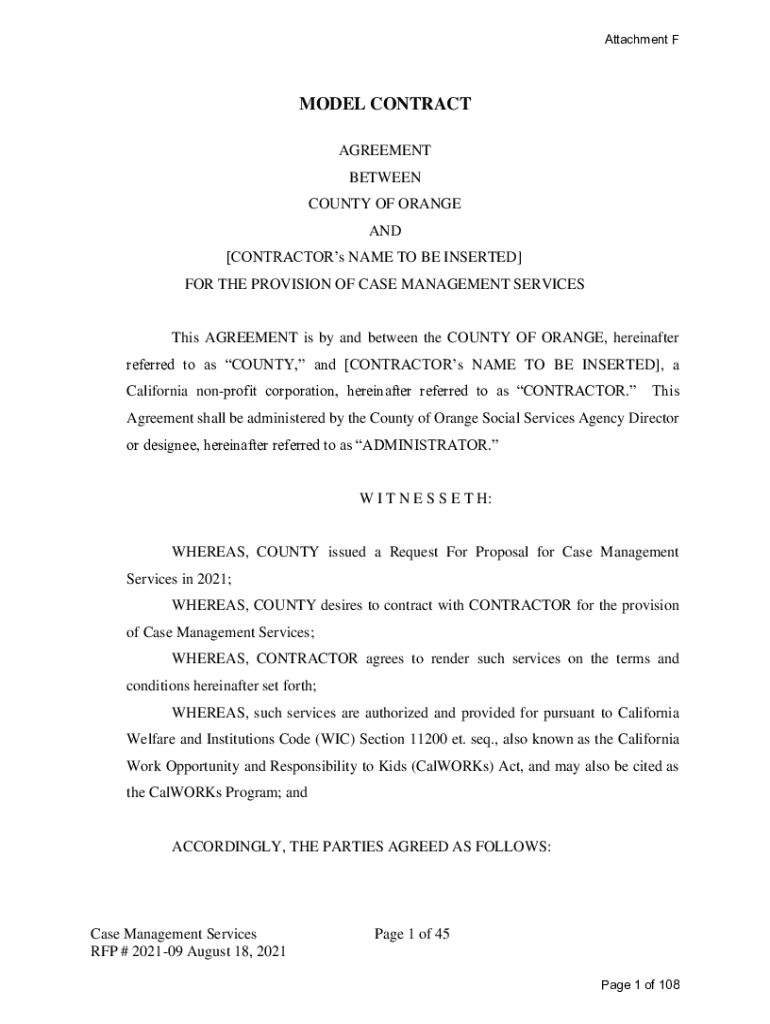 Fillable Online Attachment 2 Standard Form of Agreement - California ...