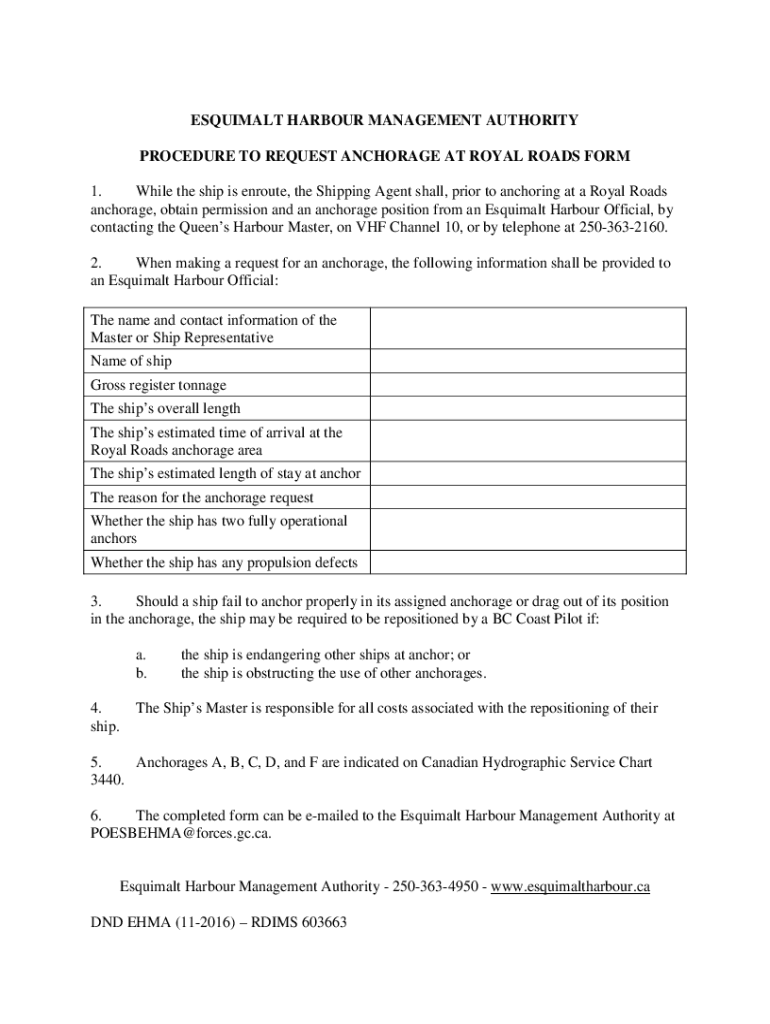 Fillable Online procedure to request anchorage at royal roads form Fax Email Print - pdfFiller