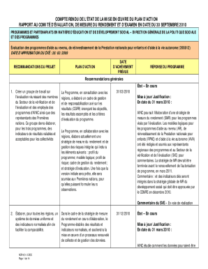 Remplissable En Ligne Compte rendu sur l'tat de la mise en oeuvre du plan d'action ... Fax Email ...