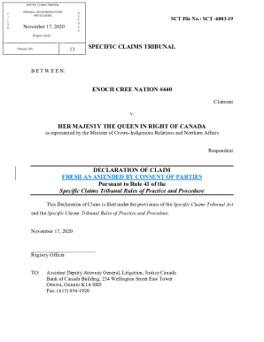 Fillable Online SPECIFIC CLAIMS TRIBUNAL ENOCH CREE NATION # ... Fax ...