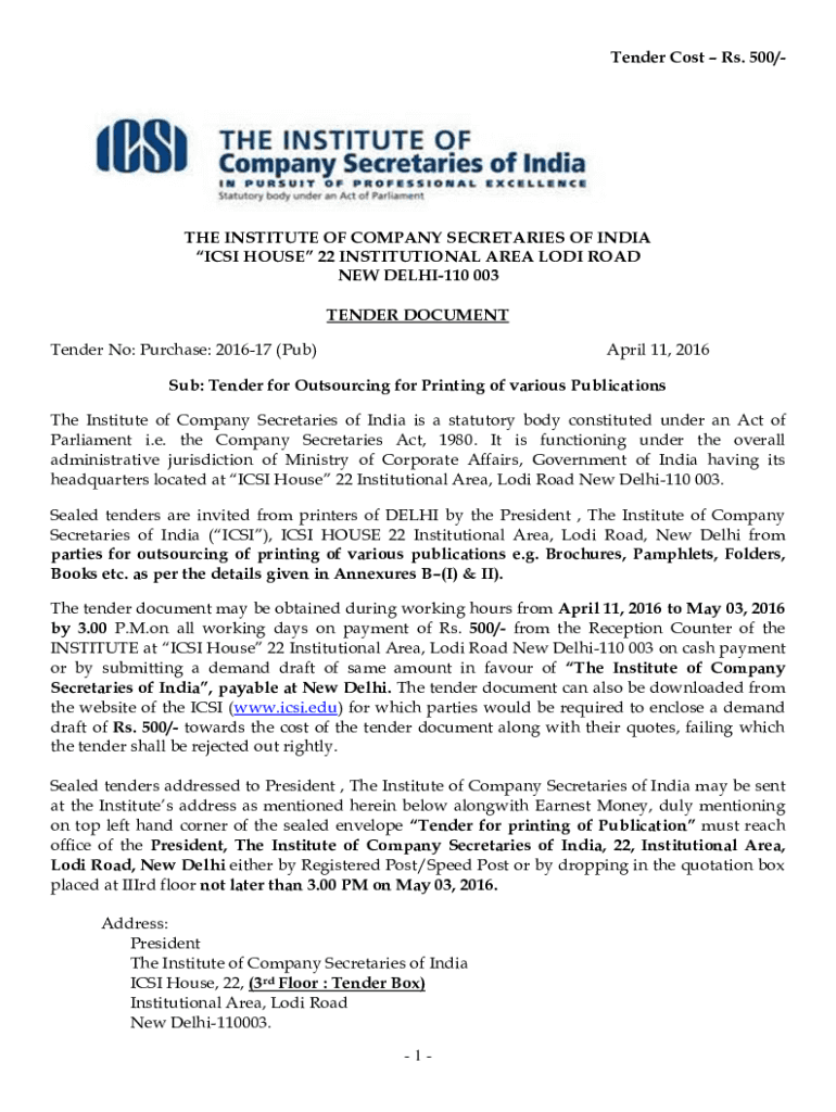 Fillable Online Institute Of Company Secretaries Of India (The) India ...