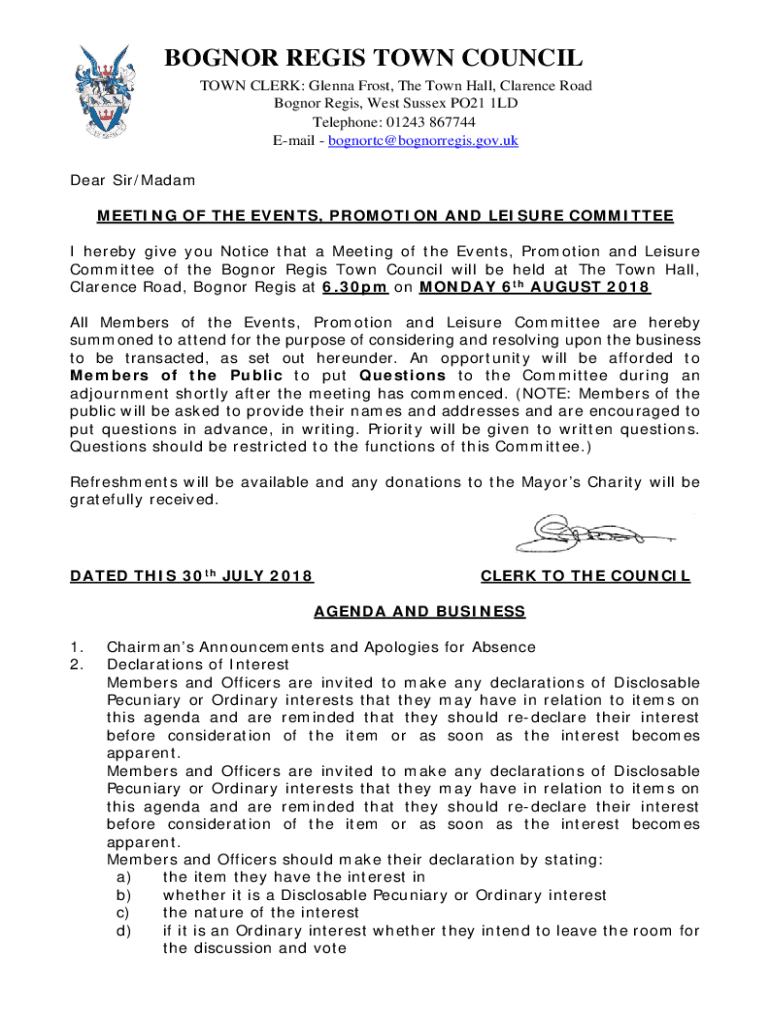 Fillable Online Dear Sir/Madam, - Bognor Regis Town Council Fax Email Print - pdfFiller