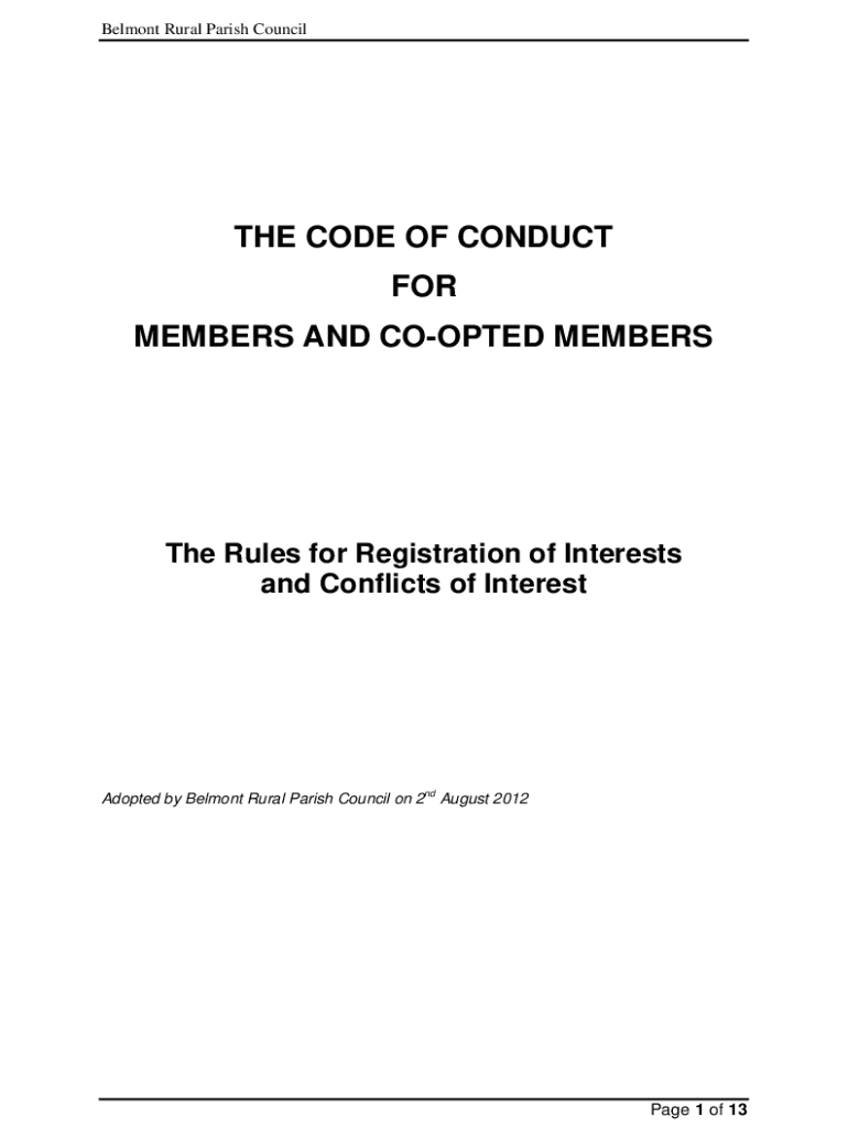 Fillable Online THE CODE OF CONDUCT FOR MEMBERS AND CO-OPTED ... Fax ...