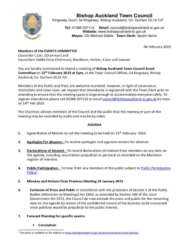 Fillable Online Councillors - Bishop Auckland Town Council Fax Email Print - pdfFiller