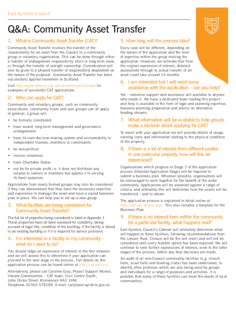 Fillable Online Q&A - east ayrshire community asset transfers Fax Email ...