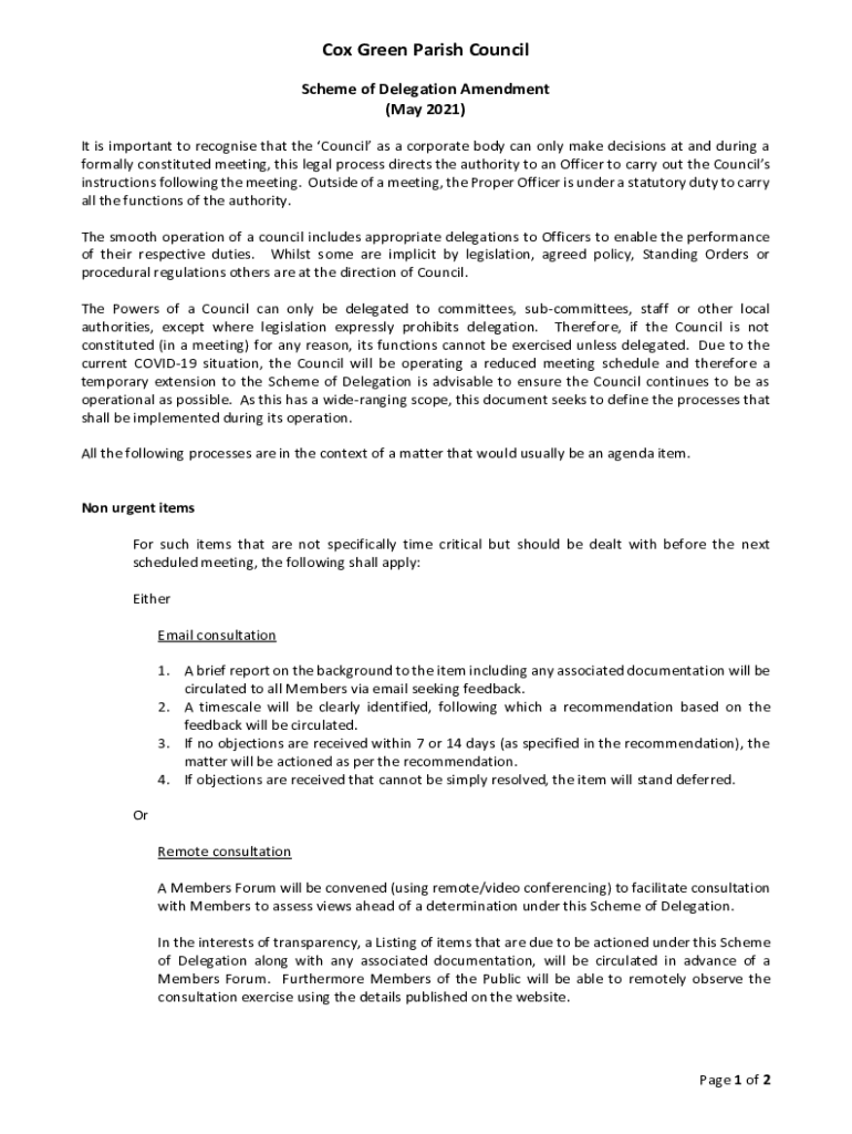 Fillable Online Delegated Decisions - Cox Green Parish Council Fax ...