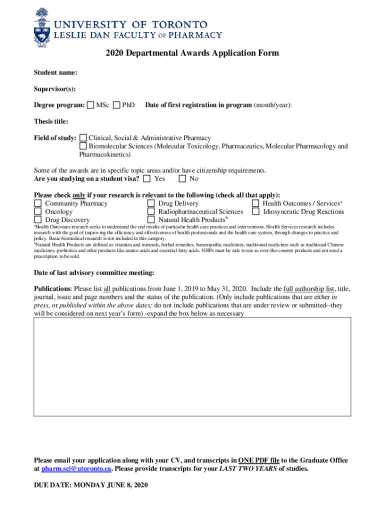 Fillable Online 2020 Departmental Awards Application Form Fax Email Print - pdfFiller