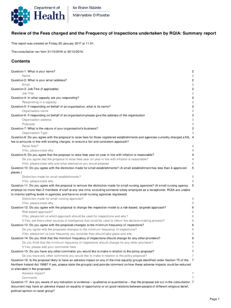 Fillable Online Summary report for Review of the Fees charged and the ...