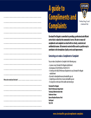 Fillable Online Compliments & Complaints Children and Young Person's ...