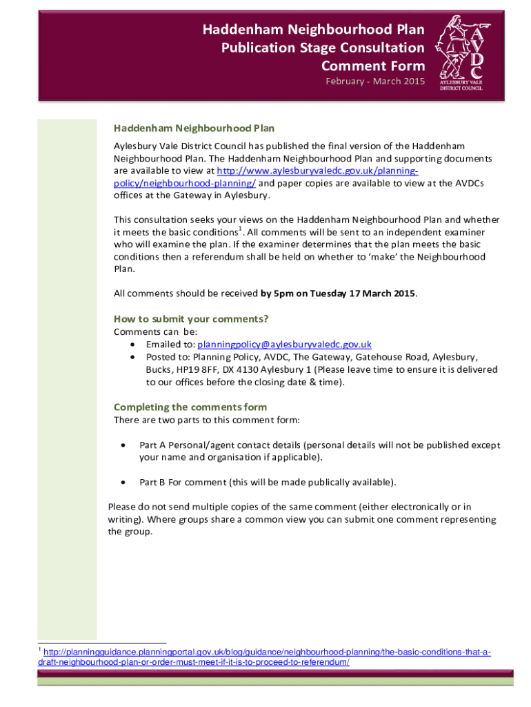 Fillable Online Huntley Neighbourhood Plan - Forest of Dean District ...