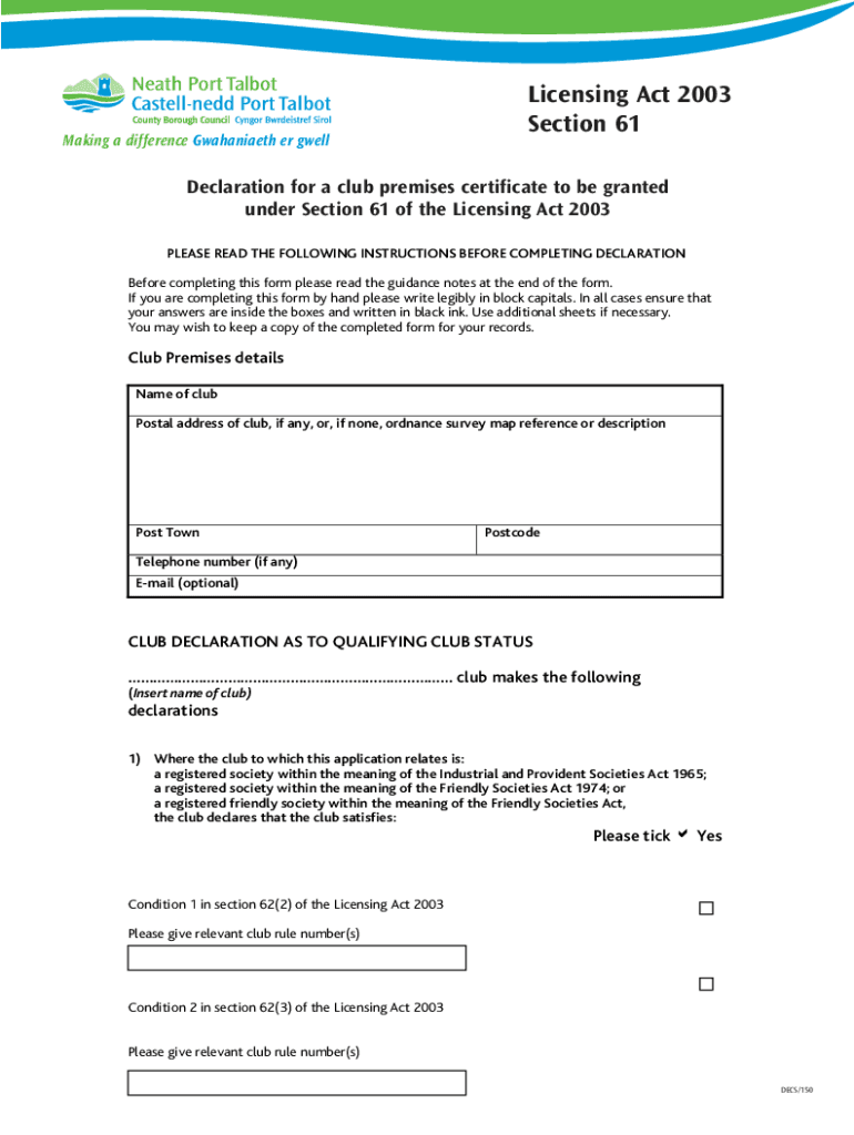 Fillable Online Application for a club premises certificate to be granted - Yumpu Fax Email ...