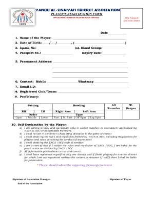 Fillable Online Players' Registration Form - Baroda Cricket Association ...