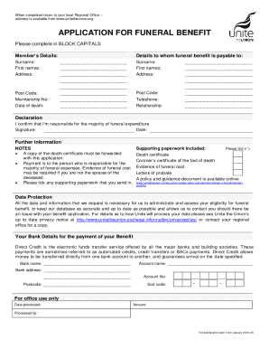 Fillable Online Funeral Benefit Form - Unite the union Fax Email Print ...
