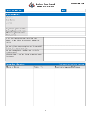 Fillable Online Banbury Town Council Application Form. Recruitment Form ...
