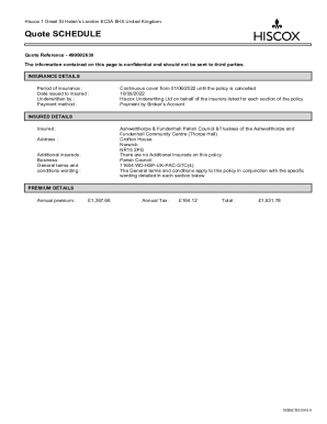 Fillable Online Hiscox Insurance Company Ltd.COB - Council of Bureaux ...