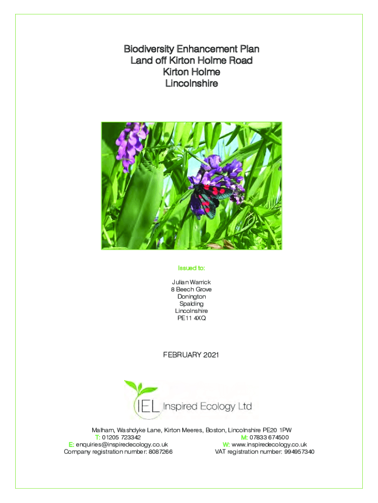 Fillable Online Biodiversity Enhancement Plan Land off Kirton Holme ...