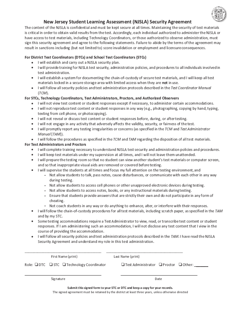Fillable Online Njsla Security Agreement - Fill Online, Printable ...