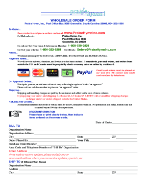 Fillable Online WHOLESALE ORDER FORM - Praise Hymn Inc. Fax Email Print ...
