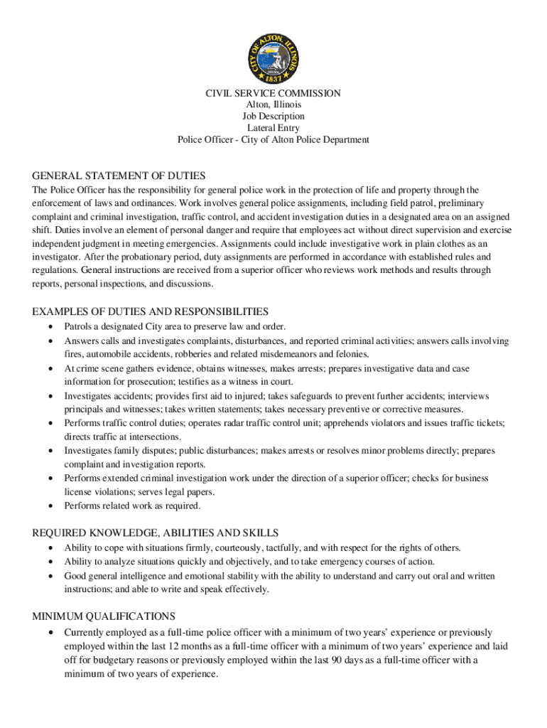 Fillable Online GENERAL STATEMENT OF DUTIES EXAMPLES OF DUTIES AND ...