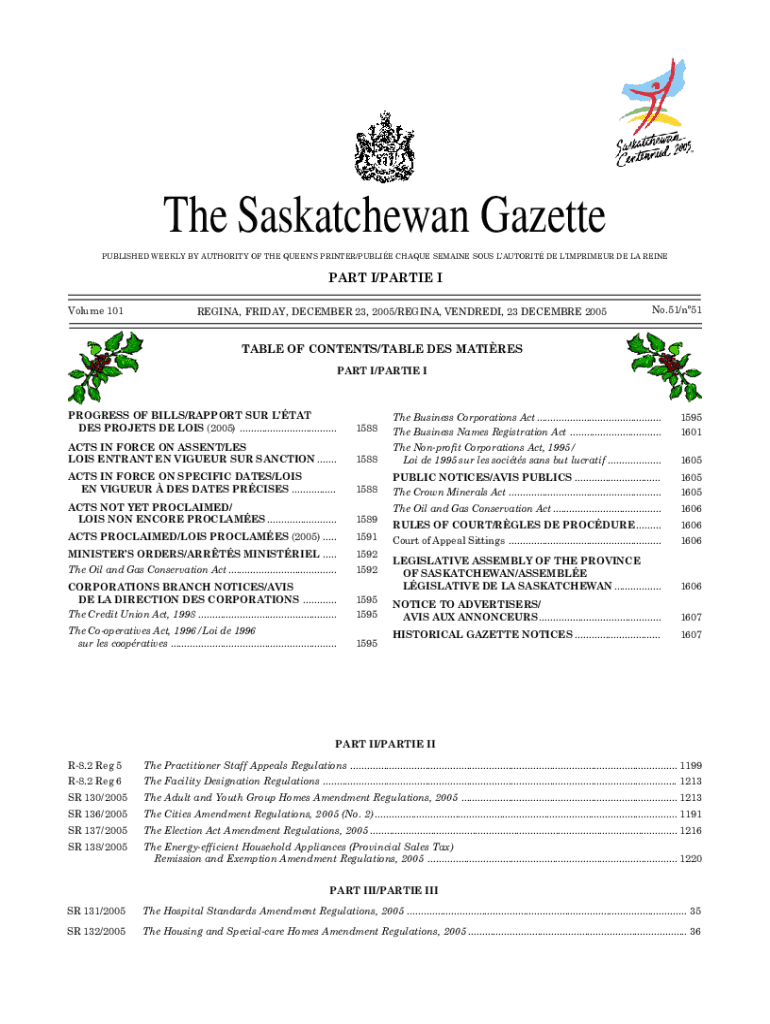 Fillable Online The Saskatchewan Gazette - Publications Centre Fax ...
