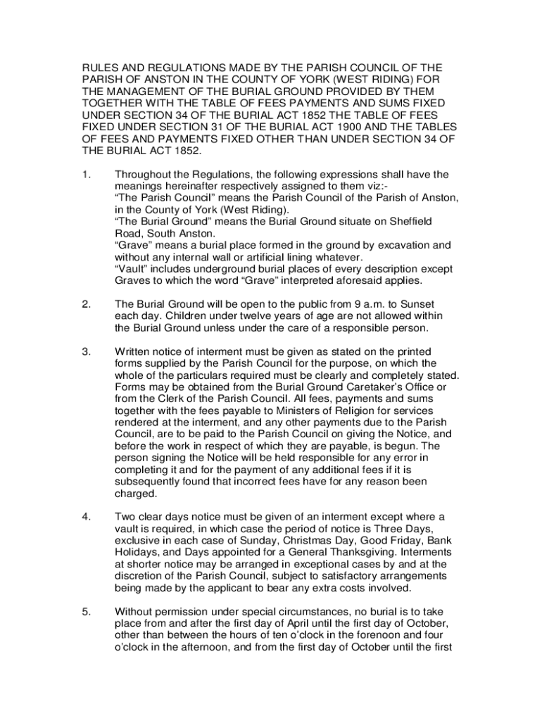 Fillable Online rules and regulations made by the parish council of the Fax Email Print - pdfFiller