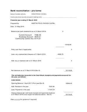 Fillable Online Bank reconciliation pro forma - Wing Parish Council Fax ...