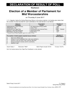 Fillable Online DECLARATION OF RESULT OF POLL Election of a Member of ...