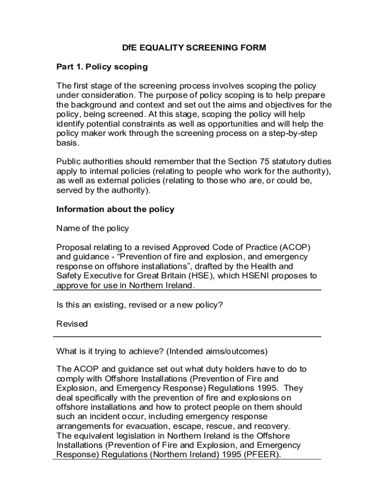 Fillable Online doe section 75 equality of opportunity screening ...