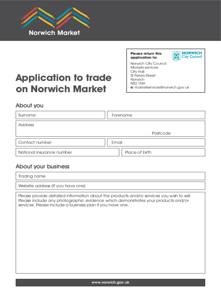 Fillable Online Market traders application form. Market traders ...
