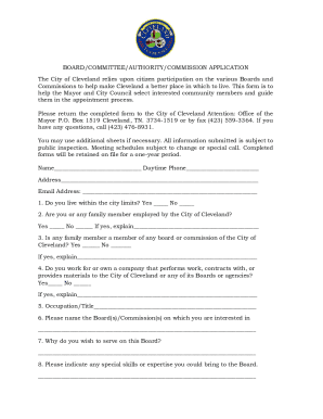 Fillable Online BOARD/COMMITTEE/AUTHORITY/COMMISSION APPLICATION ...