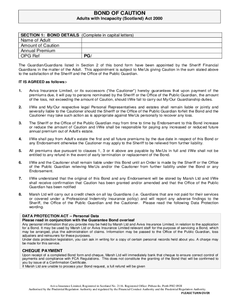 Fillable Online bond of caution - Office of the Public Guardian ...