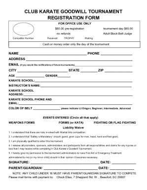 Fillable Online CLUB KARATE GOODWILL TOURNAMENT REGISTRATION FORM Fax ...