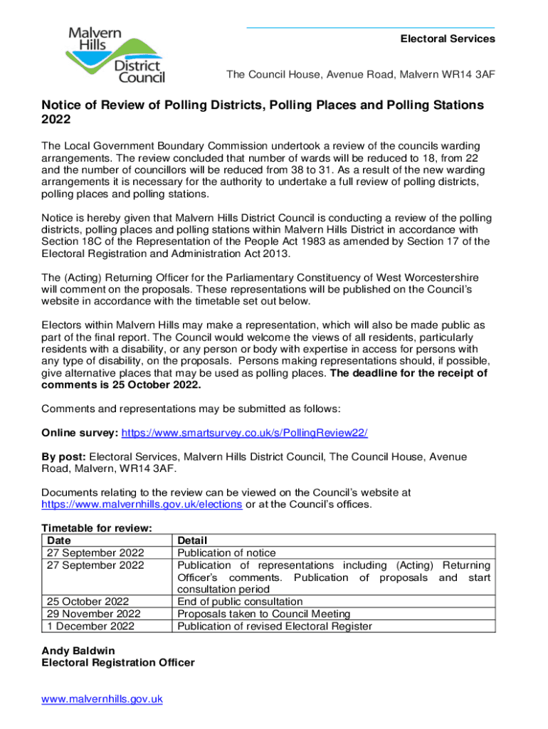 Fillable Online Notice of Review of Polling Districts, Polling Places ...