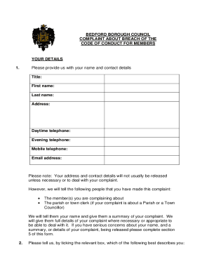 Fillable Online fw0813 - Complaint Form for breach of Code of Conduct ...