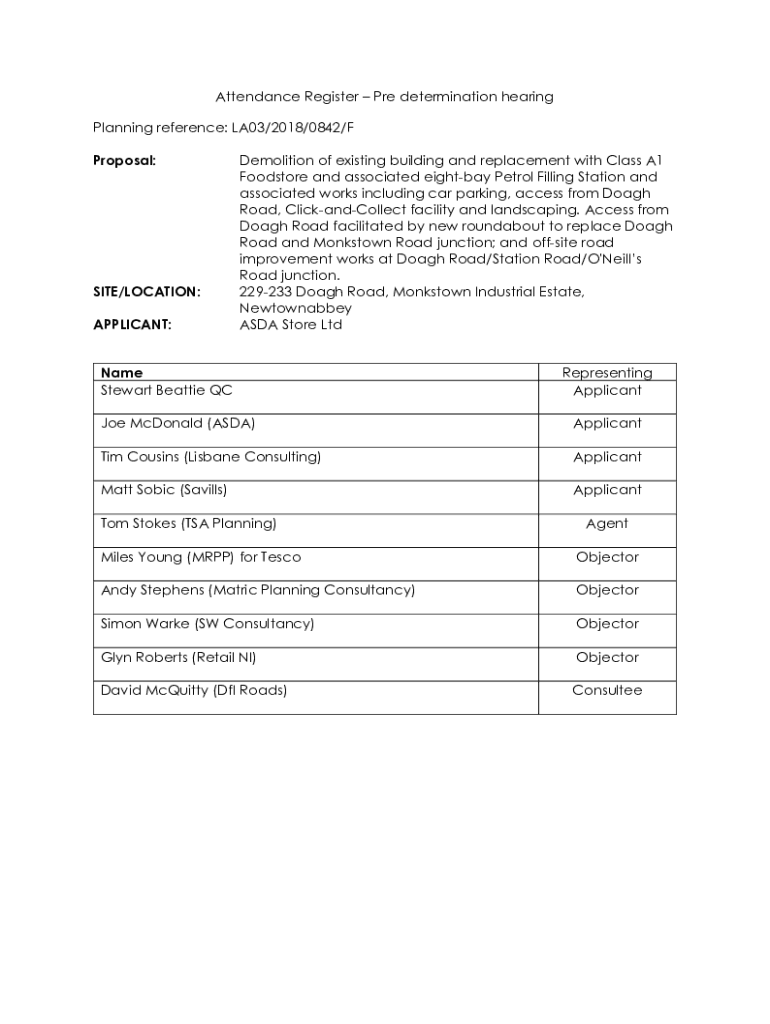 Fillable Online antrimandnewtownabbey gov Attendance Register Pre ...