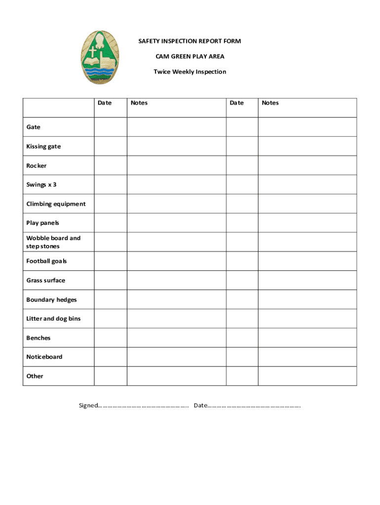 Fillable Online safety inspection report form - Cam Parish Council Fax ...