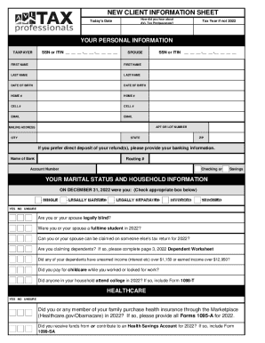 Fillable Online NEW CLIENT INFORMATION SHEET - AVL Tax Professionals ...