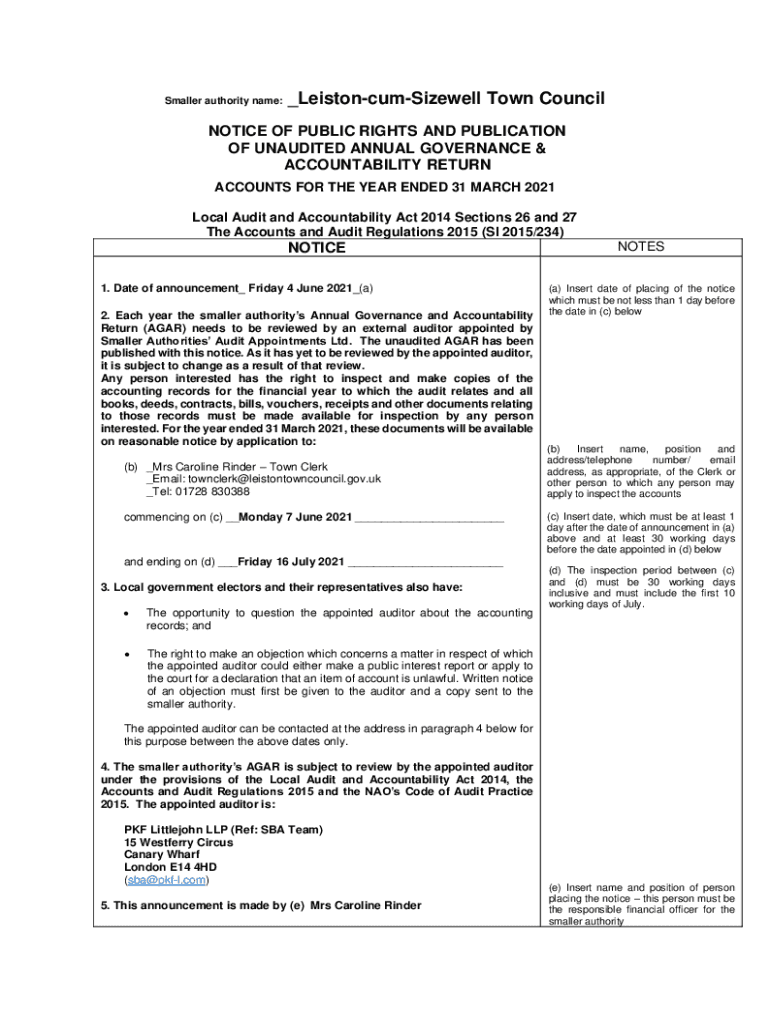 Fillable Online Smaller authority name: Leiston-cum-Sizewell Town Council Fax Email Print ...