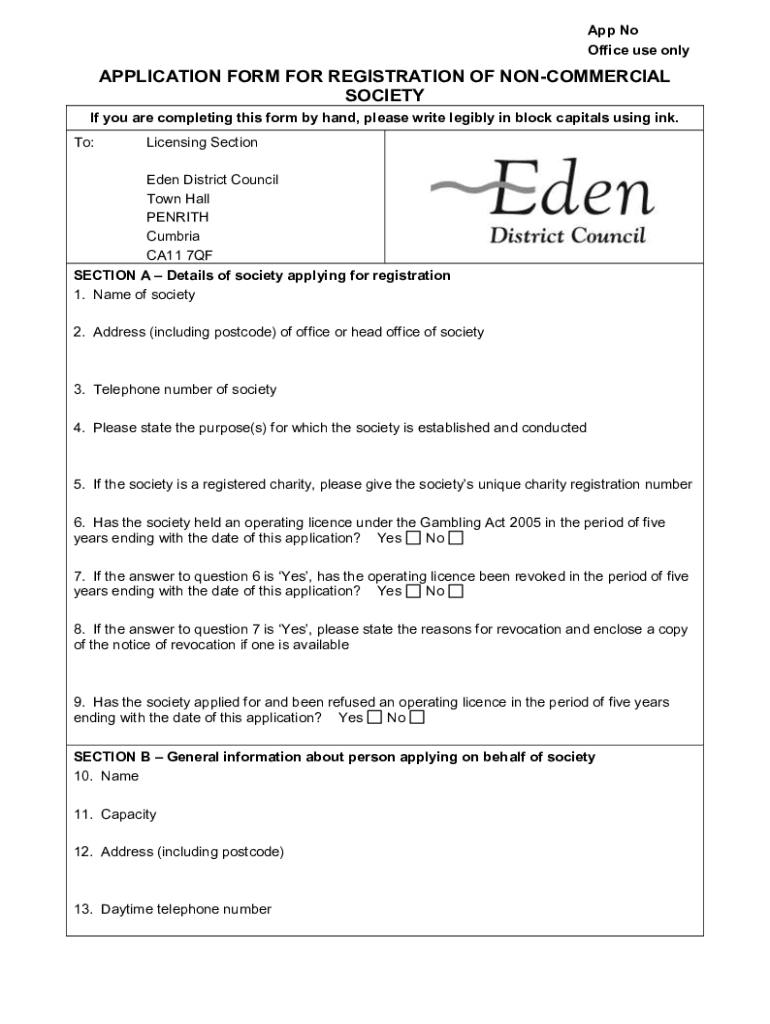 Fillable Online Registration of Non-Commercial Society. Registration of Non-Commercial Society ...