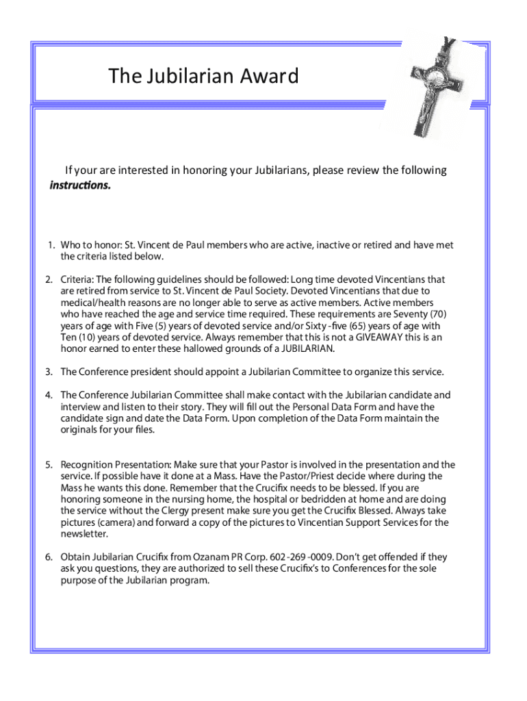 Fillable Online The Jubilarian Award Fax Email Print - pdfFiller