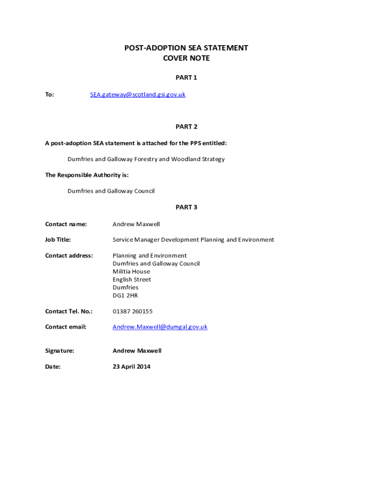 Fillable Online POST-ADOPTION SEA STATEMENT COVER NOTE PART 1 To Fax ...