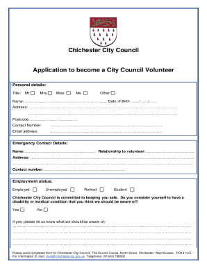 Fillable Online chichestercity gov Chichester-City-Council-volunteer ...