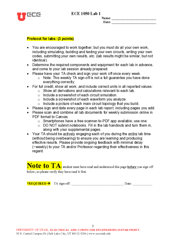 Fillable Online ECE 321 Lab 1: Laboratory Safety and Orientation Page 1 of 11 Fax Email Print ...