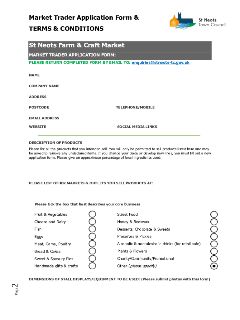Fillable Online West Suffolk markets trader application form Fax Email ...