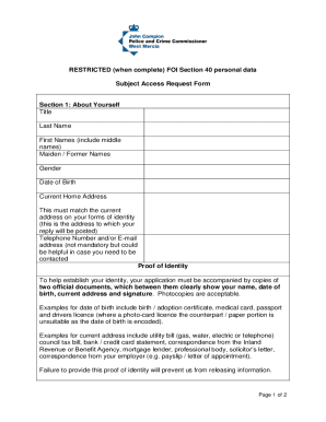 Fillable Online Subject Access Request Form - West Mercia PCC Fax Email Print - pdfFiller