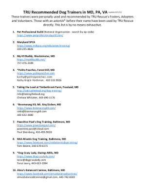 Fillable Online Dog Trainers in MD, PA, VA - TRU Rescue Fax Email Print - pdfFiller