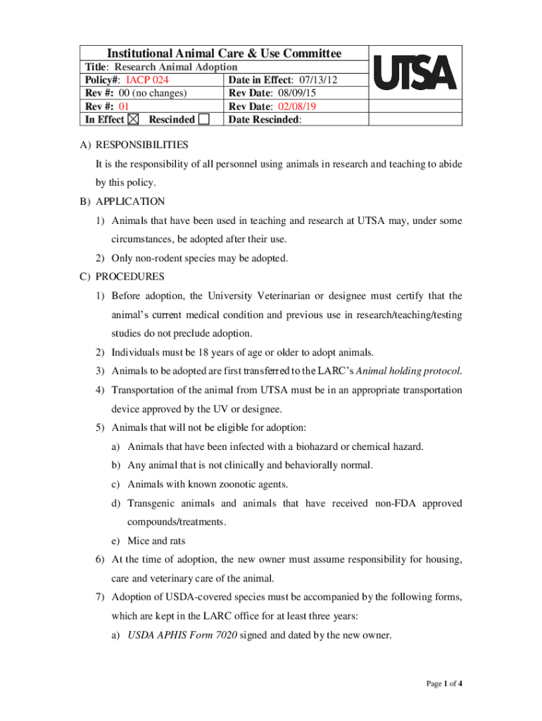 Fillable Online research utsa Institutional Animal Care and Use - USDA Forest Service Fax Email ...