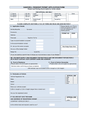 Fillable Online SANDWELL RESIDENT PERMIT APPLICATION FORM Fax Email ...