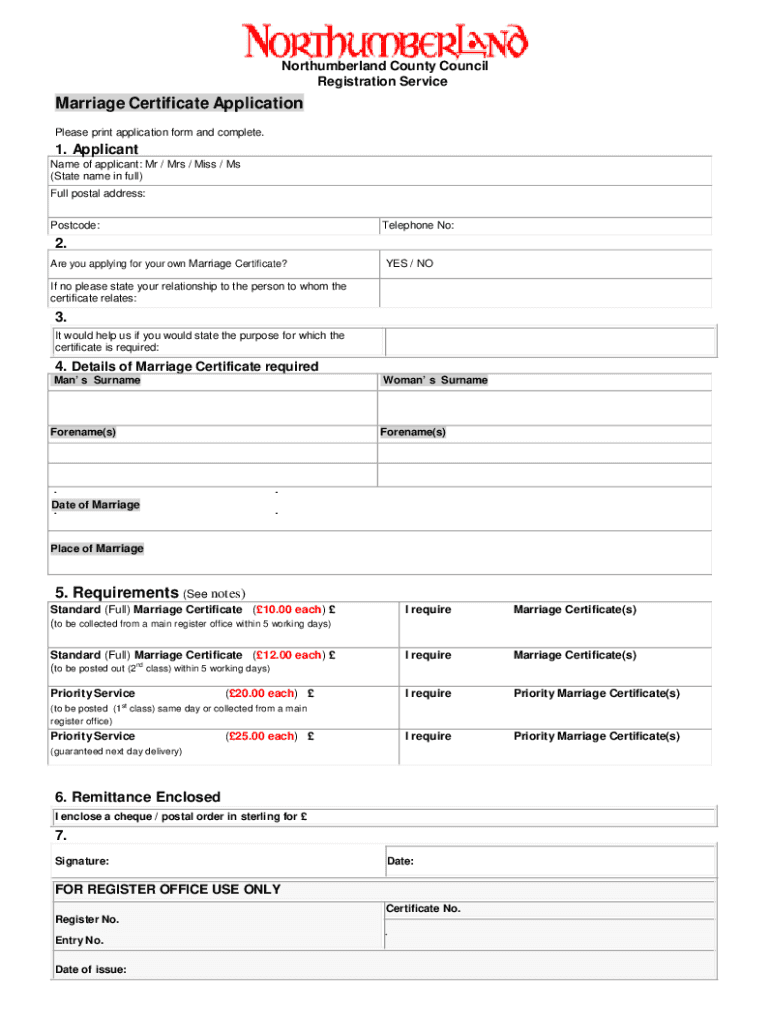 Fillable Online Application for a Marriage Certificate Word - StudyLib ...